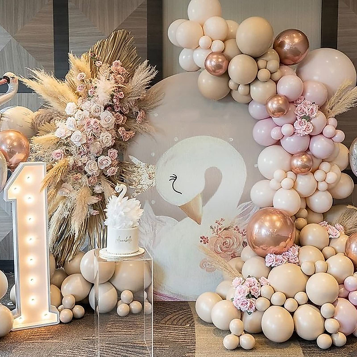 Boho Blush Balloon Garland Arch Kit- Double-stuffed Nude Dusty Pink White Rose Gold Metallic Balloons for Birthday Bridal Baby Shower Wedding Party Decorations