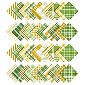 Soimoi Check Print Precut 5-inch Cotton Fabric Quilting Squares Charm Pack DIY Patchwork Sewing Craft- Light Green & Mustard Yellow
