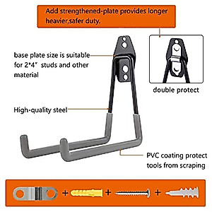 PHUNAYA Garage Wall Hooks,Add Steel Reinforced Piece,Double Heavy Duty Storage Hangers for Organizing Ladder,Bike,Hoses,Garden Tool.(4 Set*7.5")