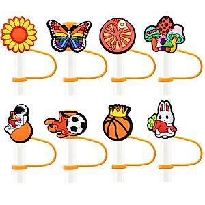 Gibleitz Random Different Straw Cover Caps for Tumbler Cup,40PCS Mixed Cute Dringking Straw Toppers,10mm Dust-Proof Reusable Straw Tips Lids,Bulk PVC Straw Protector for Party Gifts