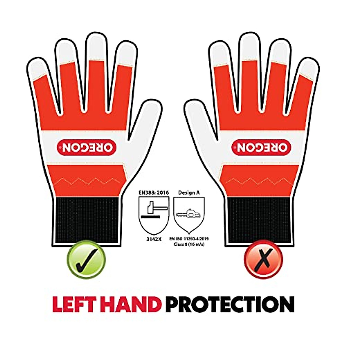 Oregon Chainsaw Left-Hand Protection Leather Gloves – Large (size 10) (91305L)