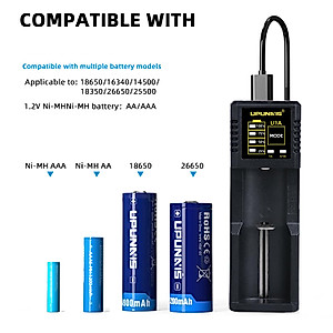 WANGDAJIEDIAN 18650 Battery Charger, Universal for 3.7V Li-ion & 1.2V Ni-MH/Ni-Cd Batteries, LCD Display, Safe Charge Protection, Portable USB Charging