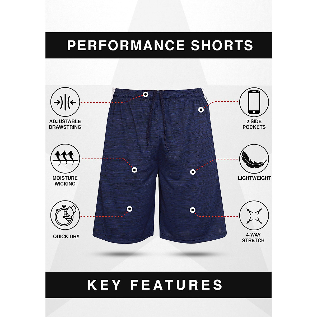 Reset Men's Athletic Workout Shorts with Pockets Dri-Fit Color Block Mesh Gym Shorts - 4 Pack (Navy/Gray/Black/Burgundy, XX-Large)