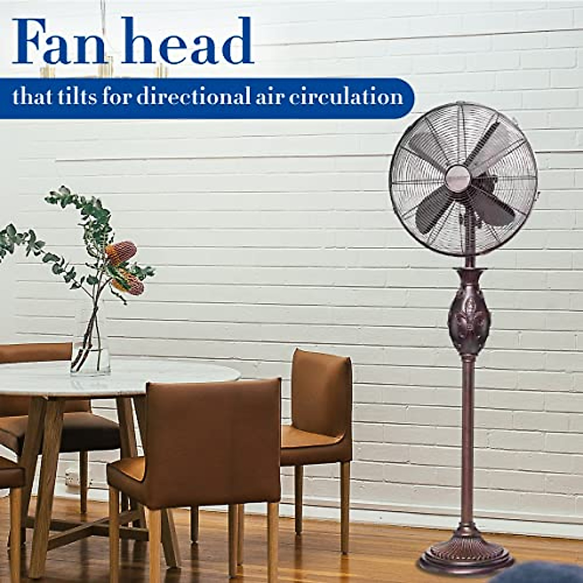 DecoBREEZE DBF0611 Pedestal Standing Floor Fan, 16-Inch, Fleur De Lis