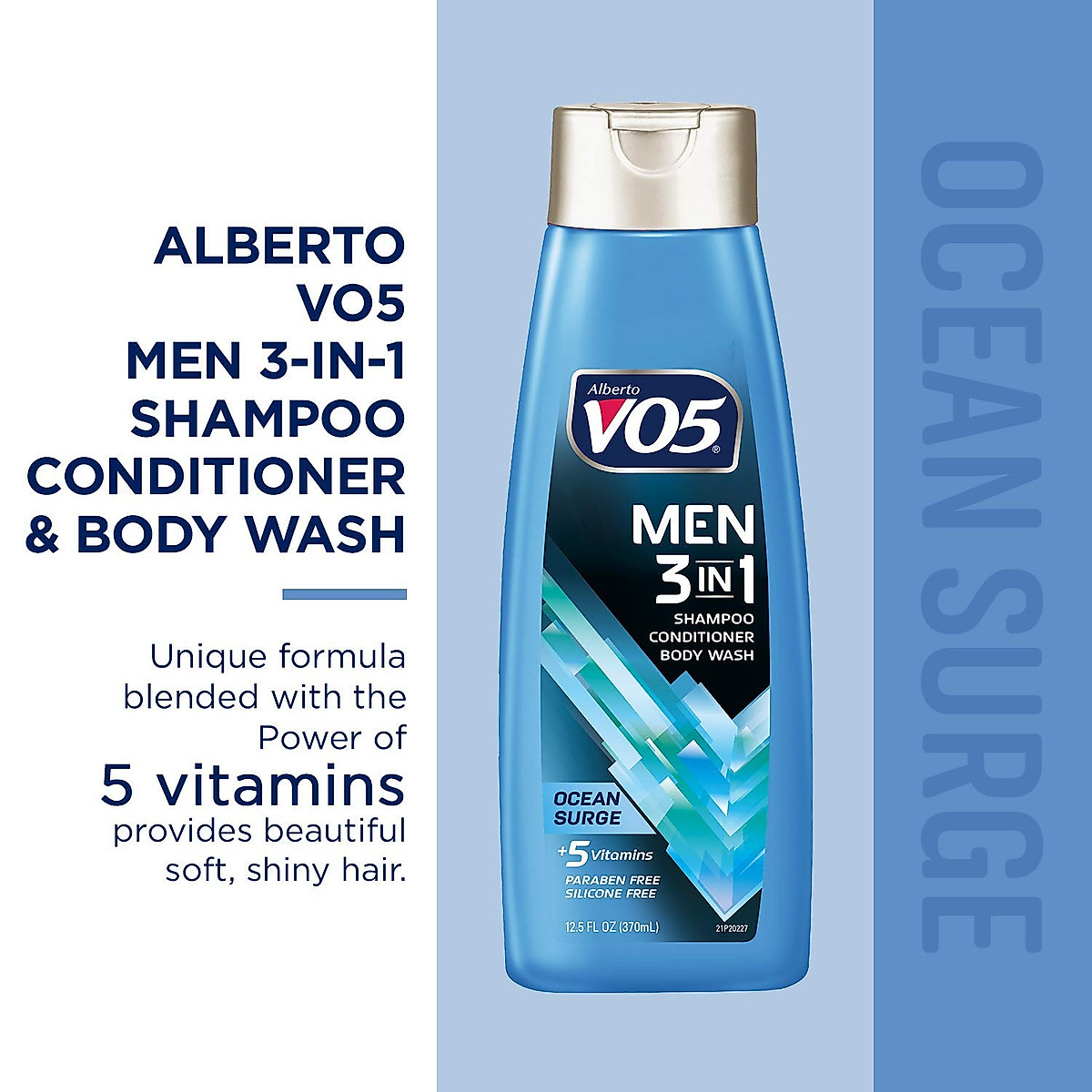 VO5 Mens 3-IN-1 Shampoo Conditioner and Body Wash - 12.5 Oz - Ocean Surge - 5 Essential Vitamins to Help Nourish and Hydrate Your Hair and Skin- Vitamin A, H, C, B5 and B3