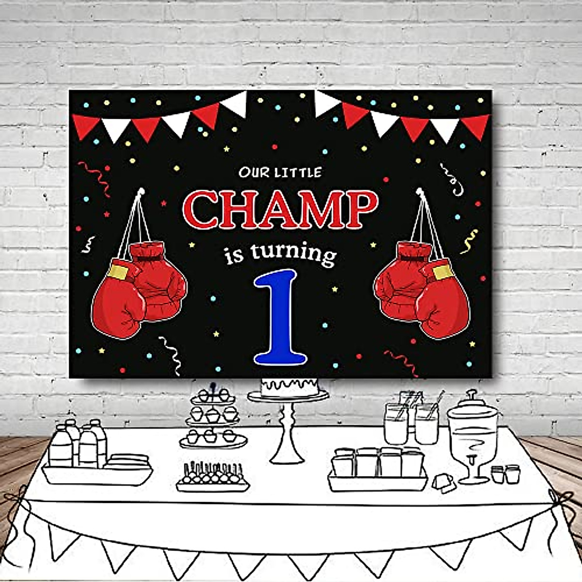 MEHOFOND 7x5ft Boxing Birthday Party Backdrop Boy First 1st Bday Red and Black Boxer Sport Photography Background Banner Fight Night Photo Booth Props