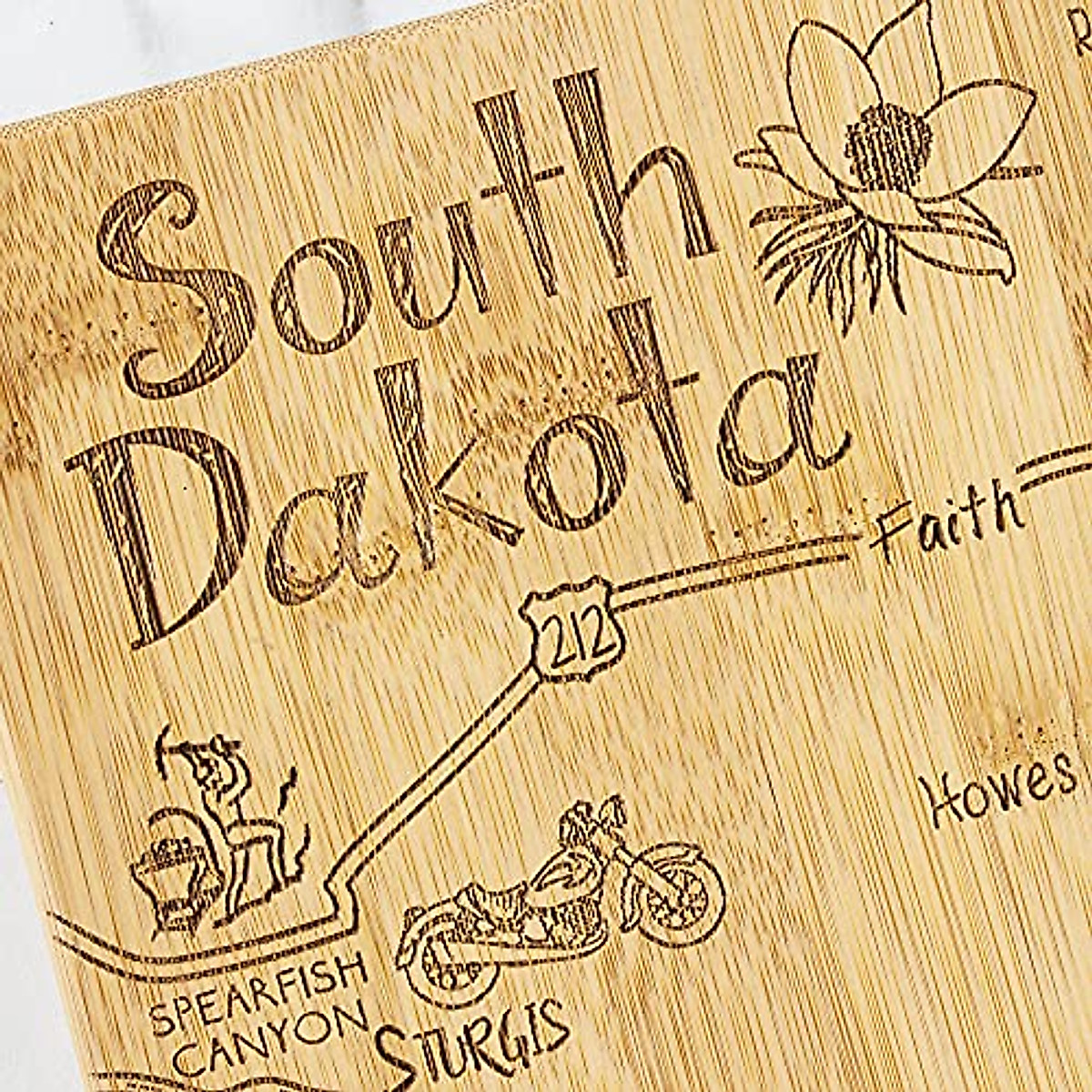 Totally Bamboo Destination South Dakota State Shaped Serving and Cutting Board, Includes Hang Tie for Wall Display