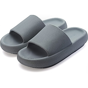 BRONAX Slides for Women and Men Soft Pillow House Home Slippers Slipers Sleepers Sandals for Indoor Outdoor Comfy Cushioned Thick Sole 44-45 Grey