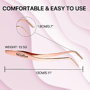 Miuffue False Eyelash Applicator DIY Lash Applicator Tool Stainless Steel Curved Eyelash Tweezers for Strip Lashes, Rose Gold