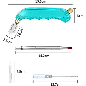 YOTINO Glass Cutting Tool Kit Includes Blue Pistol Grip Oil Feed Glass Cutter with 3 Extra Replacement Head(3mm-12mm, 6mm-19 mm) Tungsten Scribe Engraving Pen, Screwdriver and Oil Dropper