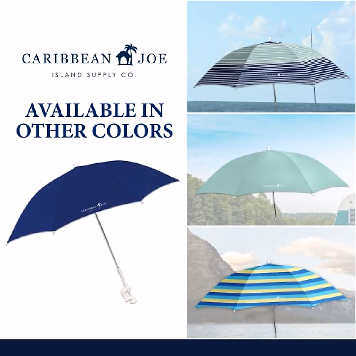 Caribbean Joe Beach Umbrella for Chair, Adjustable and Universal Clamp On Beach Umbrella with UV Protection, 48 Inch Arc, Navy