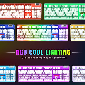 K10 RGB Gaming Keyboard,Transparent Case RGB Backlit Keyboard with PBT Keycap,Ergonomic Wired White Keyboard with Mechanical Feel 104 Key keyboard with Scroll Wheel for PC PS4 Xbox Mac Gaming Office