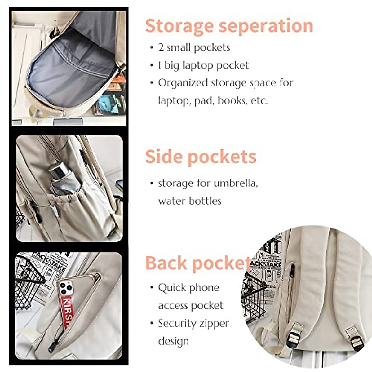 Viycuho Laptop Backpack Cute Large Capacity Student daypack for School Travel Outdoor Back To School (White)