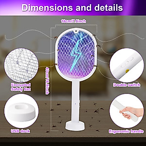 4 Pcs Electric Fly Swatter Bug Zapper Racket 2 in 1 USB Rechargeable Mosquito Racket 3000v High Powered Mosquito Killer for Indoor Outdoor Home Bedroom Kitchen Patio Office Insect