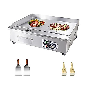 ExGizmo 22" Commercial Electric Griddle,Electric Countertop Flat Top Griddle,110V 1600W Electric Flat Top Grill,Non-Stick Restaurant Teppanyaki Stainless Steel Grill,Adjustable Temperature Control