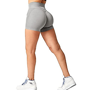 YEOREO Scrunch Workout Shorts Women Butt Lifting 3.5" Seamless V Waist Amplify Shorts Sport Gym Shorts Light Grey X-Small