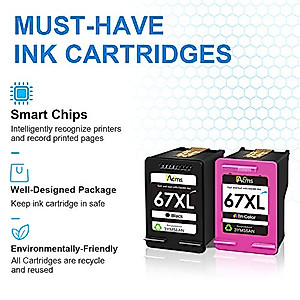FACMS Remanufactured Ink Cartridge Replacement for HP 67 67XL for Envy 6052 6058 6075 DeskJet 2732 2755 DeskJet Plus 4152 4155 4158 Printer (1 Black 1 Tri-Color)