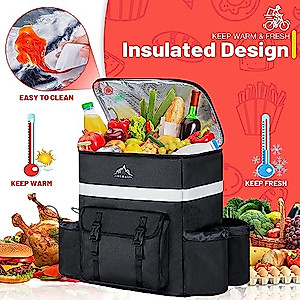 GoHimal Food Delivery Backpack, insulated delivery bags for Delivery Bike, Large Pizza Delivery Bag for HOT/COLD with 4 Pockets Reflective Strip for Uber Eat,Camping & Beach (Black)