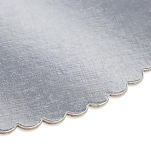 12 Pack 10 Inch Cake Board Base, Cardboard Scalloped Platters for Bakeries, Desserts (Silver)