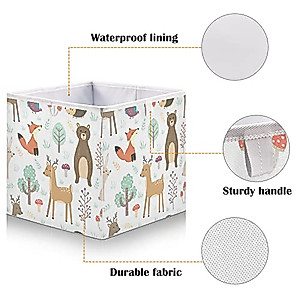 Kigai Forest Animals Storage Bins Cube Foldable Storage Baskets Bin Waterproof Home Organizer with Handles Basket for Toy Nursery Blanket Clothes, 11x11x11 Inch