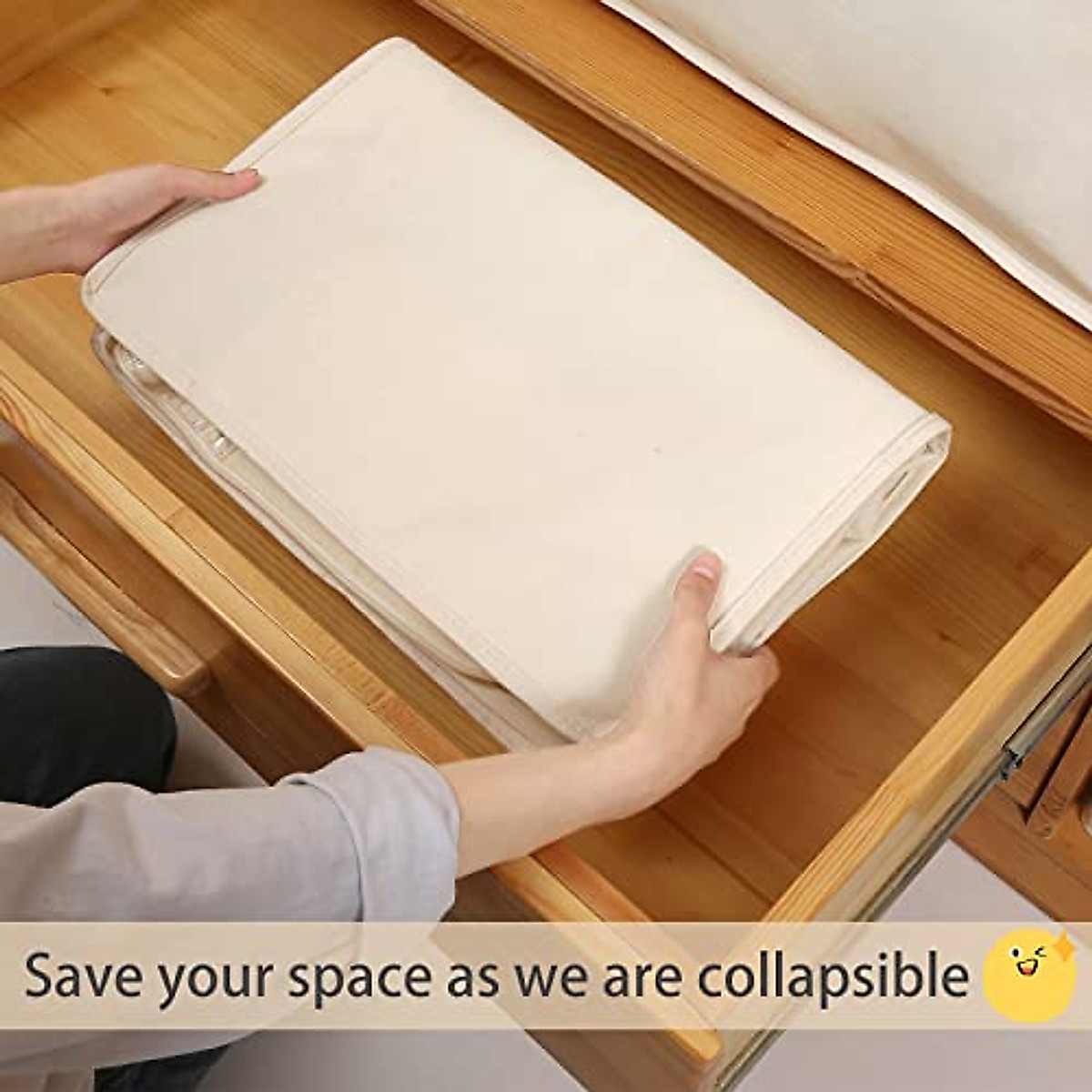 CHICVIE Canvas Comforters Bags Closet Organizers and Storage for Quilts Clothes Organization Containers Bins with Sturdy Zipper, Clear Window 75L for Sweaters Blankets Storage Bedroom Collapsible