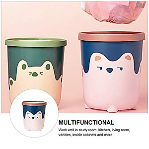 Hemoton Trash Can Plastic Garbage Can Cute Round Wastebasket Trash Bin Waste Container for Home Kitchen Bathroom Office Pink Blue