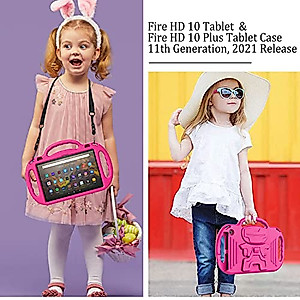 LTROP Kids Case for All-New Fire HD 10 and Fire HD 10 Plus (11th Generation, 2021) 10.1-Inch with Shoulder Strap, Light Weight Shockproof Kid-Proof Handle Stand Cover Case for Fire HD 10 Tablet - Pink