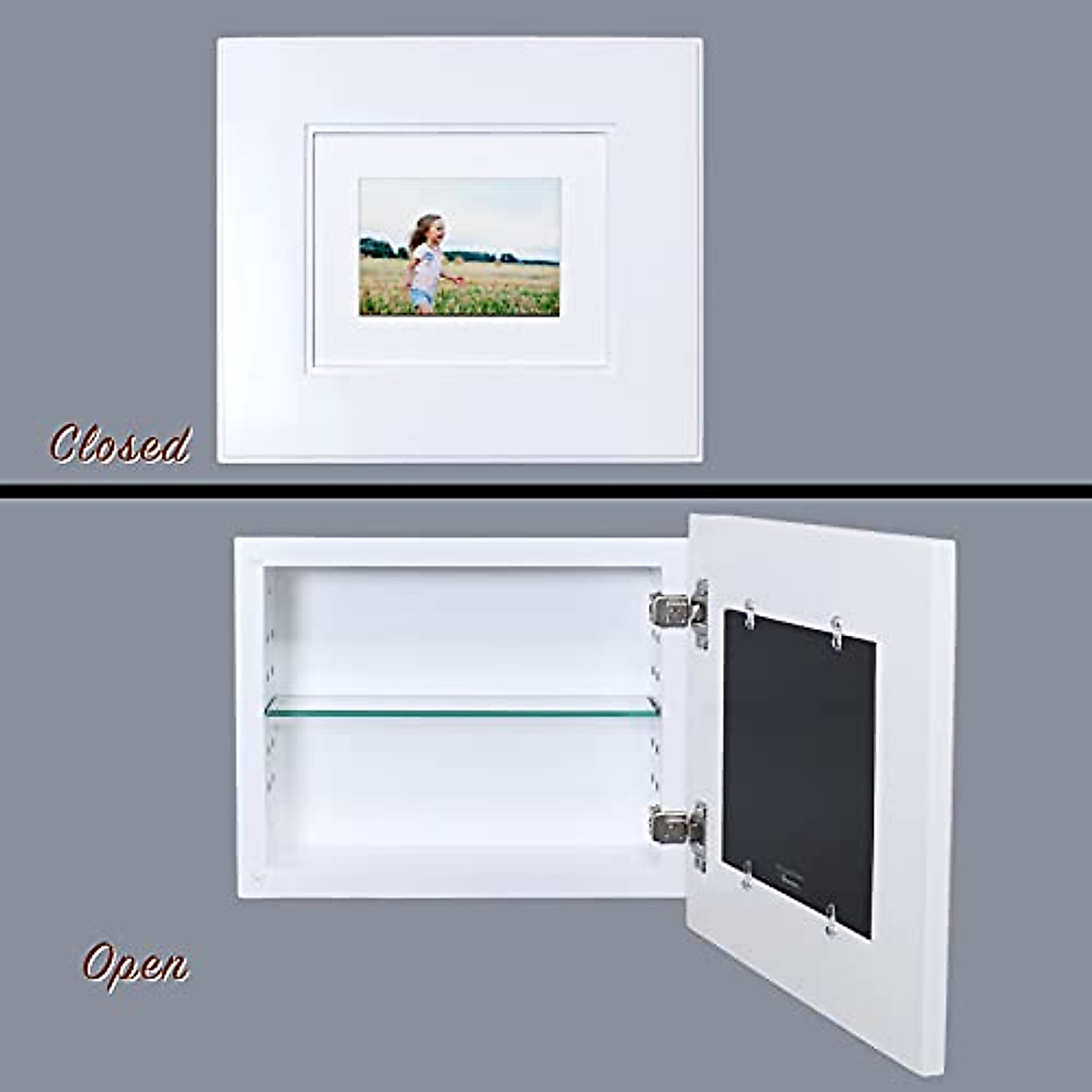 Fox Hollow Furnishings Landscape Recessed Picture Frame Medicine Cabinet (14" W x 11" H) - Shaker White