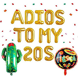 JeVenis 3 PCS Adios To My 20S Balloon 30th Birthday Party Decor Taco Bout 30 Balloons Mexican 30th Birthday Fiesta 30 Birthday Decor Cactus Balloon