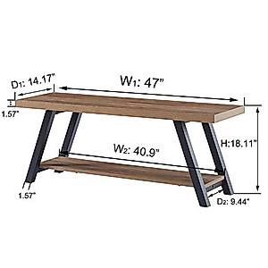 LVB Industrial Entryway Bench, Wood and Metal Storage Bench for Living Dining Room, Farmhouse Indoor Entry Way Shoe Benches Seat, Rustic Oak, 47 Inch Long