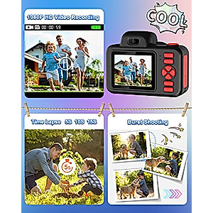 GREENKINDER Upgrade Kids Camera Christmas Birthday Gifts for Boys Girls Age 3-12, Children Digital Video Cameras with Flash, 2 Inch Screen Selfie Camcorder HD 1080P Video 32GB Black