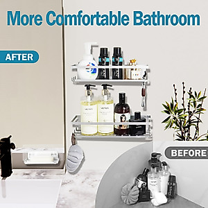 Baolihua Shower Caddy 3 Pack, with Soap Holder and 12 Hooks, Aluminum Bathroom Organizer Never Rusts，No Drilling shower rack for Bathroom，Silver.