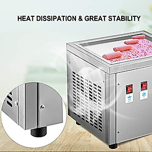 VEVOR Commercial Rolled Ice Cream Machine, Stir-Fried Ice Cream Roll Machine with Single Square Pan, Stainless Steel Stir-Fried Ice Cream Roll Maker, Yogurt Cream Machine for Bars Cafés Dessert Shops