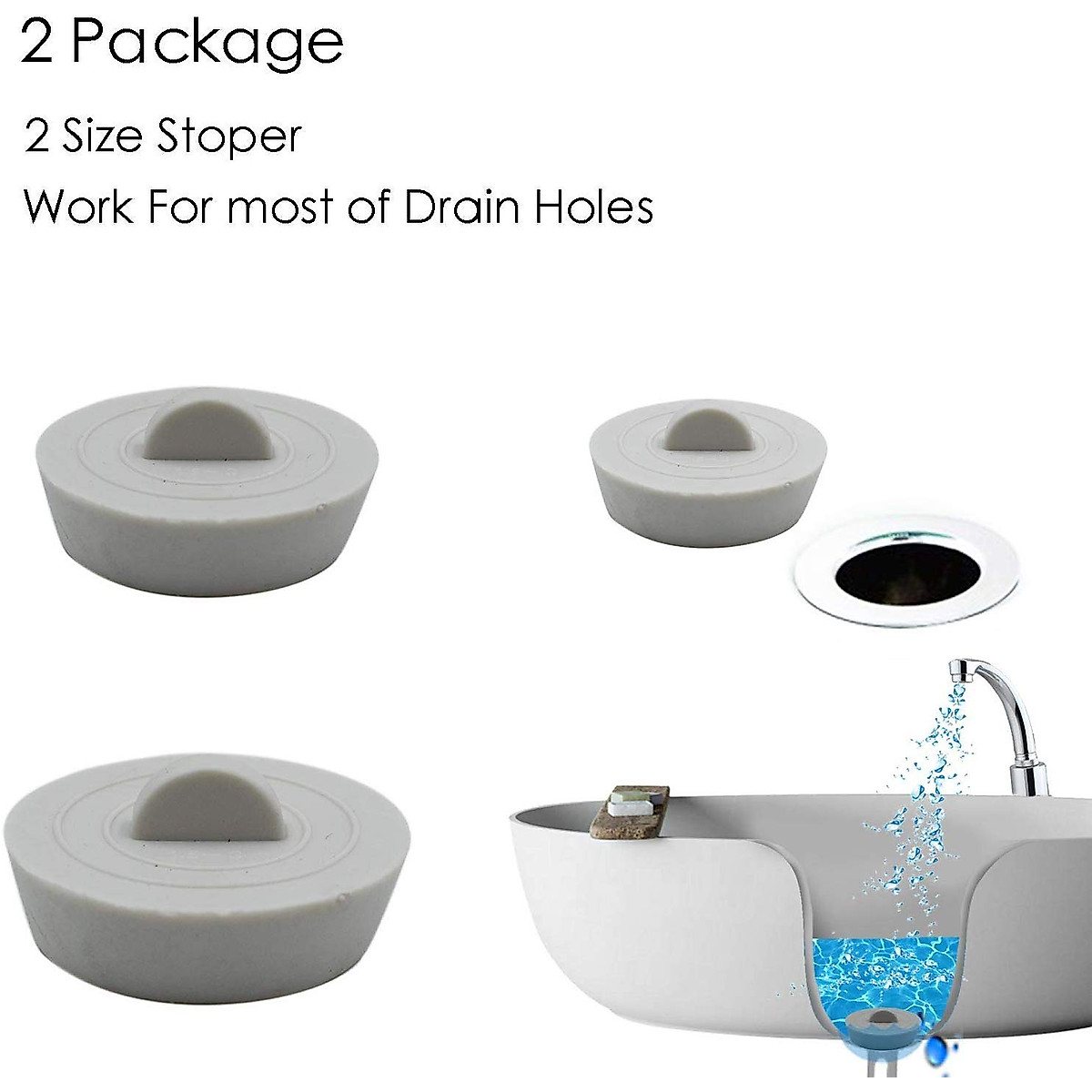 2 Size Universal Bathtub Drain Stoper Plugs, Drain Stopper for Bathtub and Bathroom Sink Wash Basin Bounce