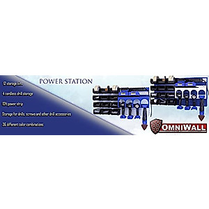 OmniWall PowerStation- 32"x16" Metal Pegboard Wall Storage With Bin Storage For Cordless Drills Black/Blue