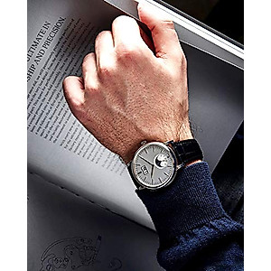 BINLUN Leather Watch Strap Quick Release Strap with Silver Butterfly Deployment Buckle 12mm 13mm 14mm 16mm 17mm 18mm 19mm 20mm 21mm 22mm 23mm 24mm Watch Band for Men Women (Black,20mm)