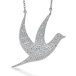 Gem Stone King Keren Hanan Art 925 Sterling Silver Hope Dove Pendant Necklace for Women Pave Setting Limited Edition (1.75 Inch with 18 Inch Chain)