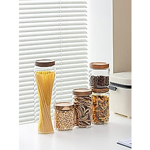 Kanwone Airtight Food Storage Containers with Bamboo lids set of 5, Stackable Food Storage Containers, Glass Canisters for Pantry, kitchen, Flour, Sugar, Tea, Coffee, Pasta, Cookies, Rice and Spice