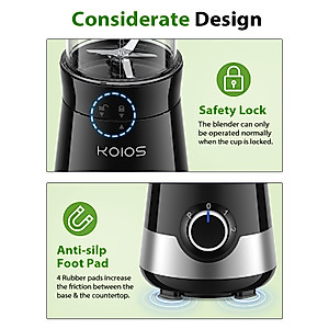 KOIOS Smoothie Blender, 900W Blenders for Kitchen with 27oz No-BPA Portable Bottles and Spout Lids, 3 Modes Personal Mixer Blender for Shakes Smoothies Frozen Drinks Baby Food, Nutritious Recipe