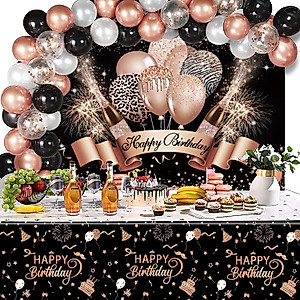 Happy Birthday Backdrop Rose Gold Balloon Glitter Sparkle Spots Champagne Photography Background for Women Girls Party Decoration Banner Photo Booth Props