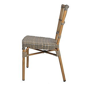 LONABR Wicker Dining Side Chairs Set of 2 Arm Less Patio French Cafe Bistro Chair with Aluminum Frame Indoor Outdoor,Brown