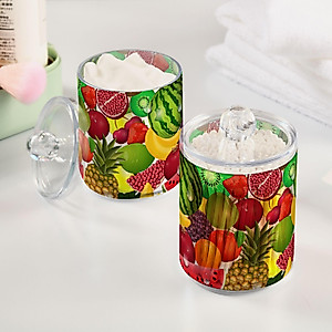 Fruits 2 Pack Qtip Holder Organizer Dispenser Plastic Bathroom Jars Storage Containers with Lids Clear Jars for Hair Accessories
