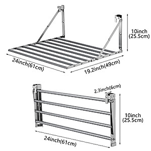 Bigzzia Wall Mounted Clothes Drying Rack, 24Inch Foldable Stainless Steel Drying Rack Clothing, 50 LB Capacity, Space Saver Laundry Rack with 8 Hanging Rods -Silver