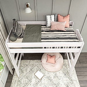 Max & Lily Modern Farmhouse High Loft Bed, Twin Bed Frame For Kids, White Wash