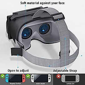 Switch VR Headset Compatible with Nintendo Switch & OLED, Upgraded with Adjustable HD Lenses, Virtual Reality Glasses for Original Nintendo Switch & Switch OLED Model, Switch VR Kit, Switch 3D Goggles