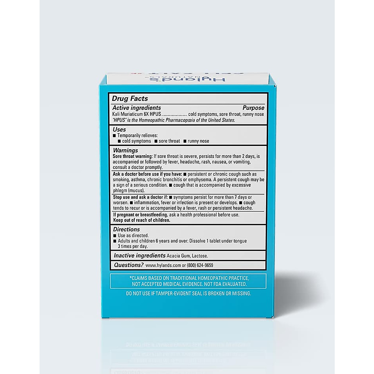 Hyland's Cold Medicine and Sore Throat Relief, Natural Treatment of Colds, Sore Throats, Runny Nose, and Burns, Naturals #5 Cell Salt Kali Muriaticum 6X Tablets, 100 Count
