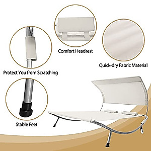 QZEN Double Chaise Lounge Bed Outdoor with Canopy, Headrest Pillow and Wheels, Protable Outdoor Lounge Chair for Pool, Beach, Backyard, Lawn, Garden, (Beiqe)