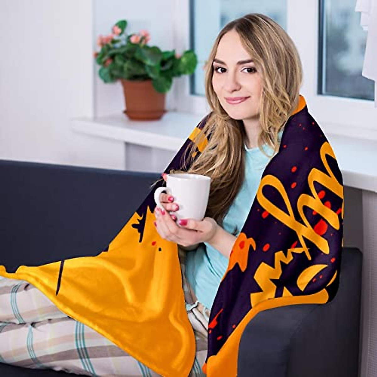 Halloween Background Prints Soft Warm Cozy Blanket Throw for Bed Couch Sofa Picnic Camping Beach, 150×100cm