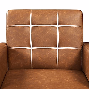 Yaheetech Mid-Century Accent Chairs, PU Leather Modern Upholstered Living Room Chair, Cozy Armchair Button Tufted Back and Wood Legs for Bedroom/Office/Cafe, Retro Brown 2 PCS