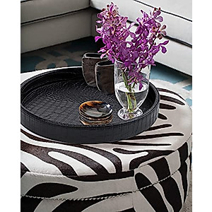 HofferRuffer Faux Leather Round Serving Tray, Vegan Croco Leather Decorative Tray, Food Tray for Storage Drinks, Snack & Cosmetics, Dia.12'' x 1.6'' (Black)